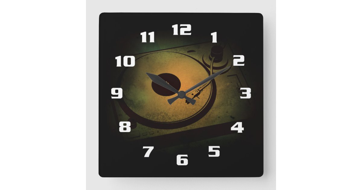 Cool Retro Turntable Square Wall Clock | Zazzle