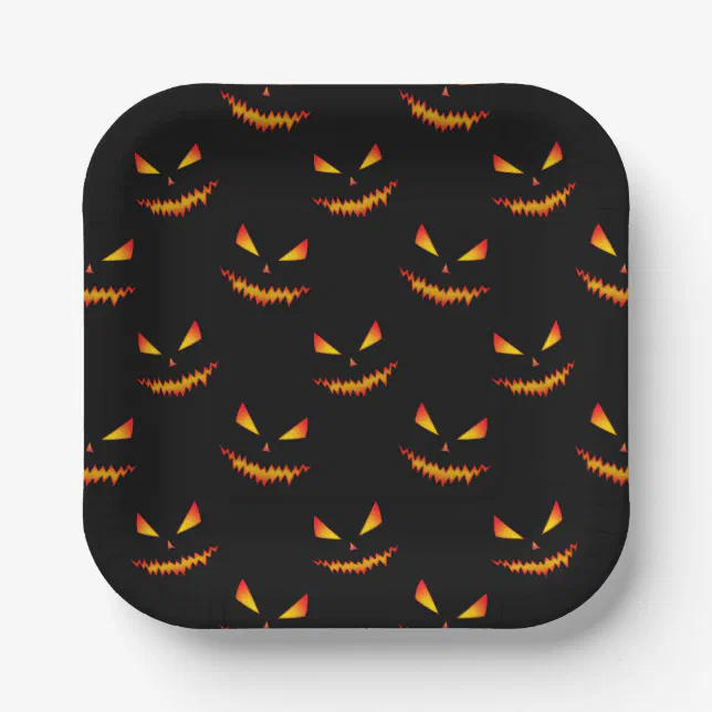 Cool scary Jack O'Lantern face Halloween pattern Paper Plates | Zazzle