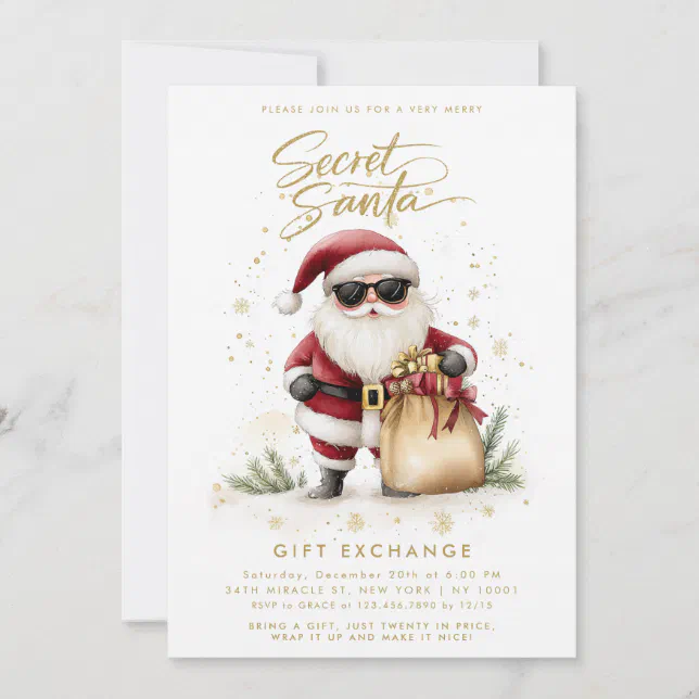 Cool Secret Santa Gift Exchange Swap Christmas Invitation | Zazzle