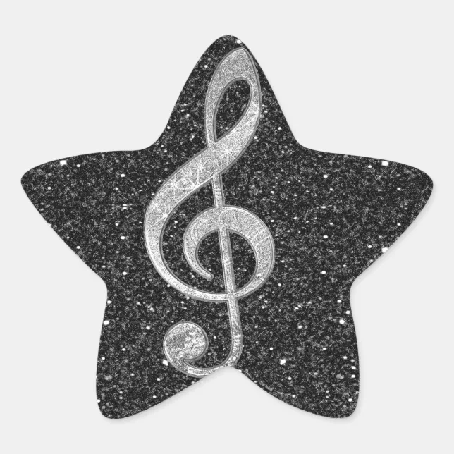 Cool silver glitter shining effects treble clef star sticker | Zazzle