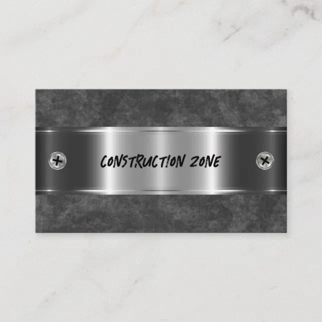 Cool Silver Metallic Look Construction Theme Business Card | Zazzle