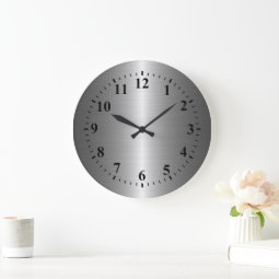 Cool Silver Stainless Steel Metal Large Clock | Zazzle