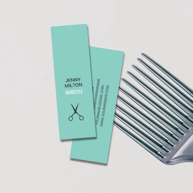 Cool Simple Blue Black Scissors Hairstylist Mini Business Card | Zazzle