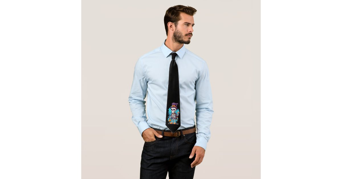 Cool Skeleton in a Top Hat Halloween Neck Tie | Zazzle
