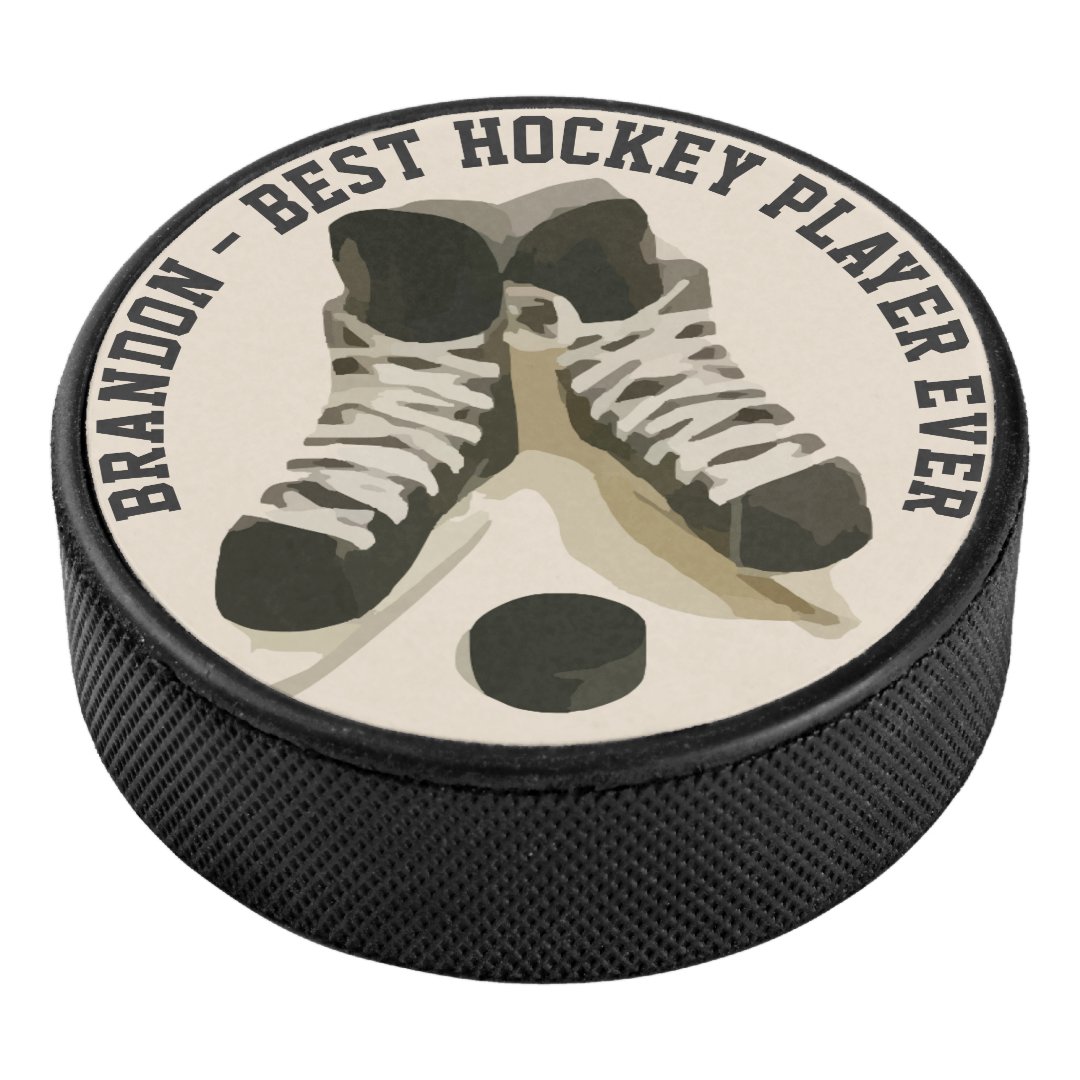 Cool Sporty Best Hockey Player Ever Hockey Skates Hockey Puck | Zazzle