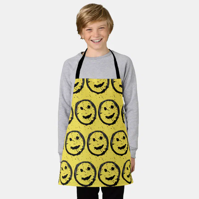 Cool Stained Happy Smiling face pattern yellow Apron | Zazzle