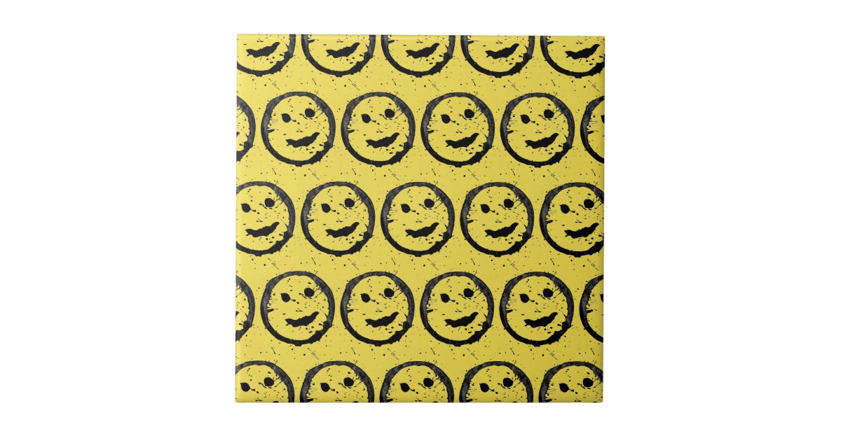 Cool Stained Happy Smiling face pattern yellow Ceramic Tile | Zazzle