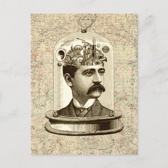 Cool Steampunk clockwork brain, head in jar art Postcard | Zazzle.com