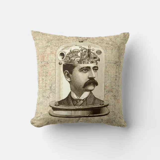Cool Steampunk Cushion - clockwork brain head jar | Zazzle