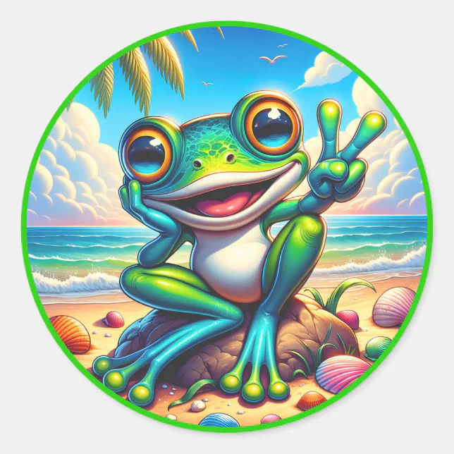 Cool Summer frog lovers beach Classic Round Sticker | Zazzle