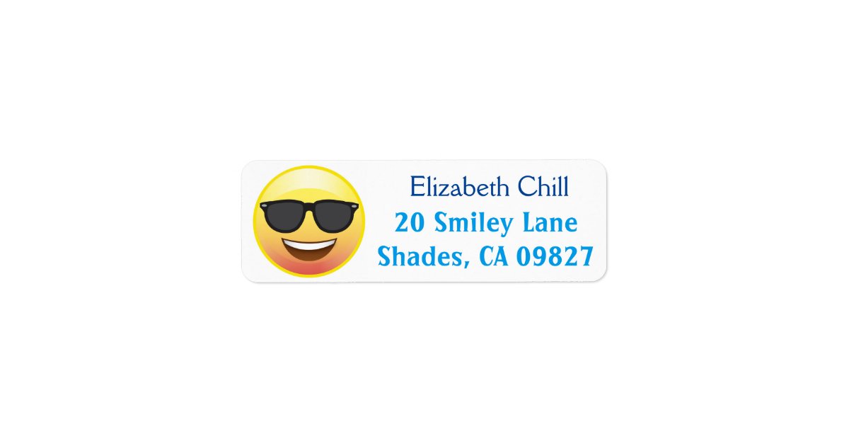 Cool Sunglasses Happy Emoji Return Address Label | Zazzle
