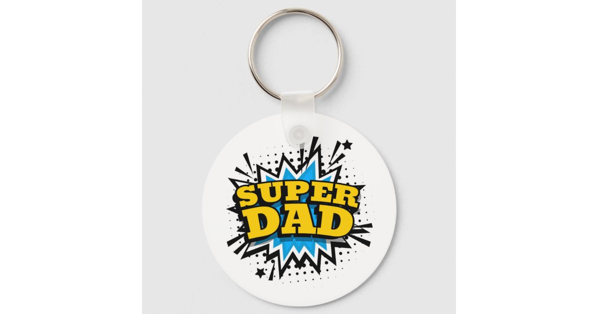 Cool Super Dad Blue Black Yellow White Keychain | Zazzle