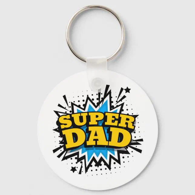 Cool Super Dad Blue Black Yellow White Keychain | Zazzle