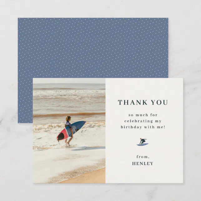 Cool Surfing Theme Birthday Photo Thank You Card | Zazzle