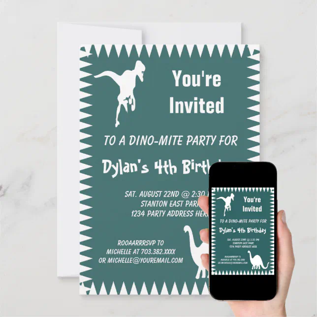 Cool T Rex Dinosaur Birthday Party Invitations | Zazzle
