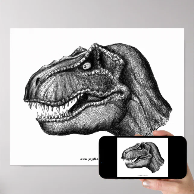 Cool T-Rex dinosaur ink drawing art Poster | Zazzle