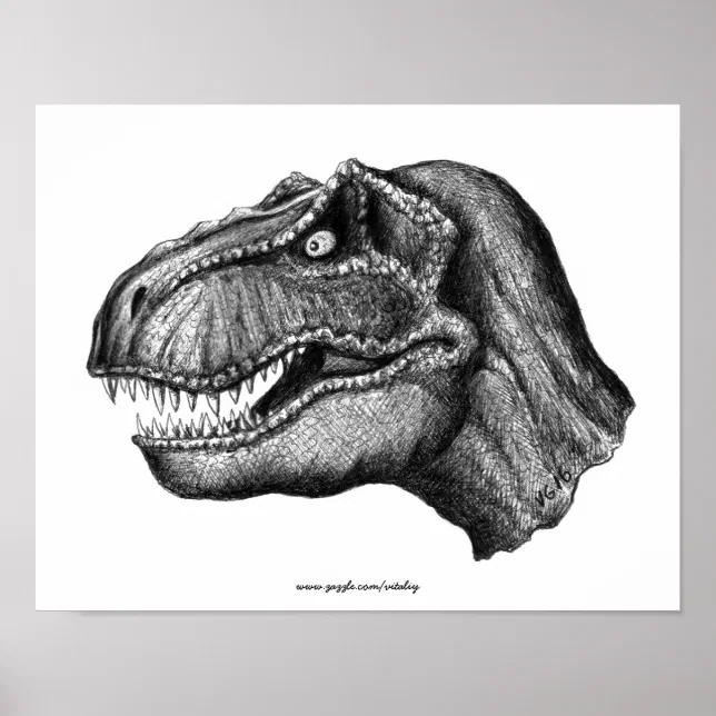 Cool T-Rex dinosaur ink drawing art Poster | Zazzle