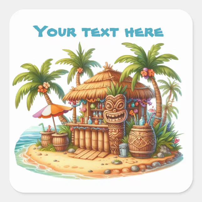 Cool tiki party add text square sticker | Zazzle