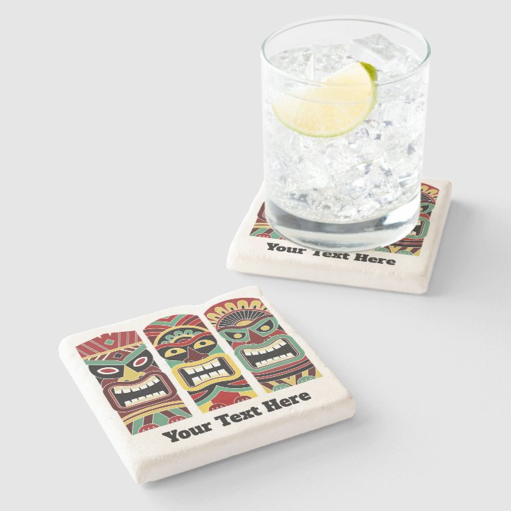 Cool Tiki Totems custom text stone coasters | Zazzle
