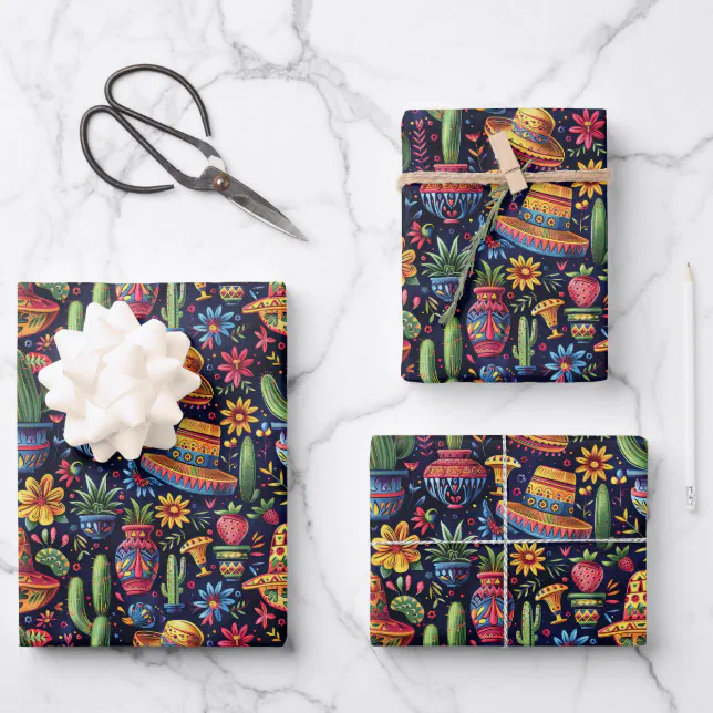 Cool tiled Mexican fiesta party Wrapping Paper Sheets | Zazzle