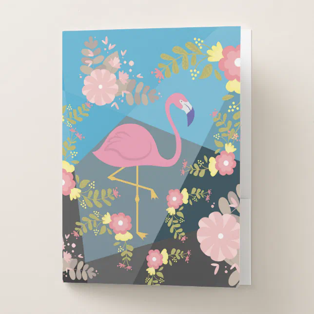 Cool Trendy Chic Cute Pink Girly Floral Flamingo Pocket Folder | Zazzle