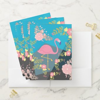 Cool Trendy Chic Cute Pink Girly Floral Flamingo Pocket Folder | Zazzle
