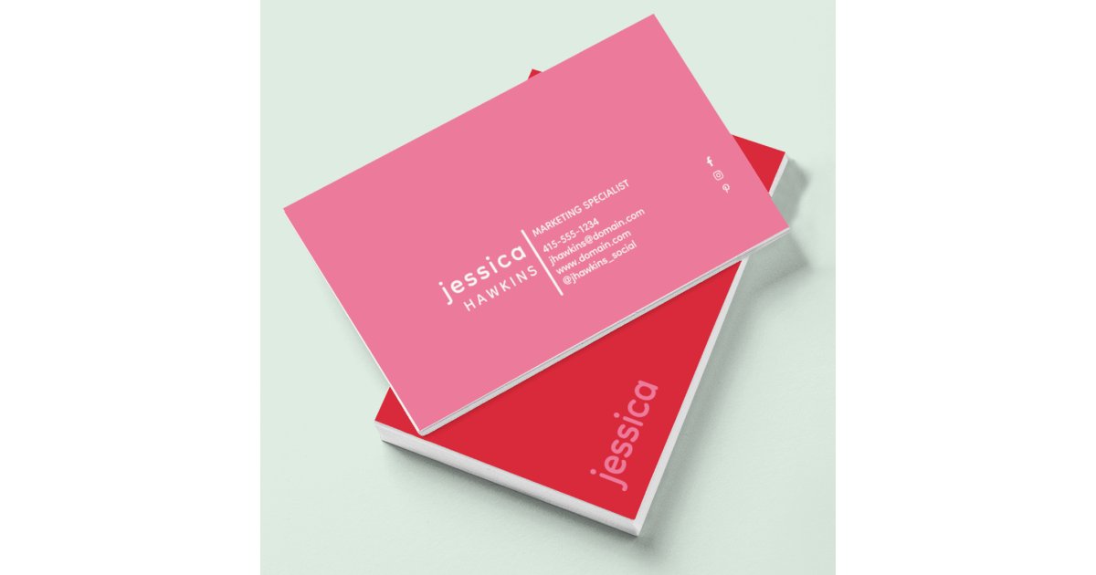 Cool Trendy Modern Cherry Red & Bubblegum Pink Business Card | Zazzle