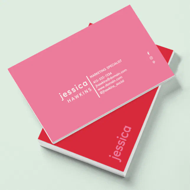Cool Trendy Modern Cherry Red & Bubblegum Pink Business Card | Zazzle