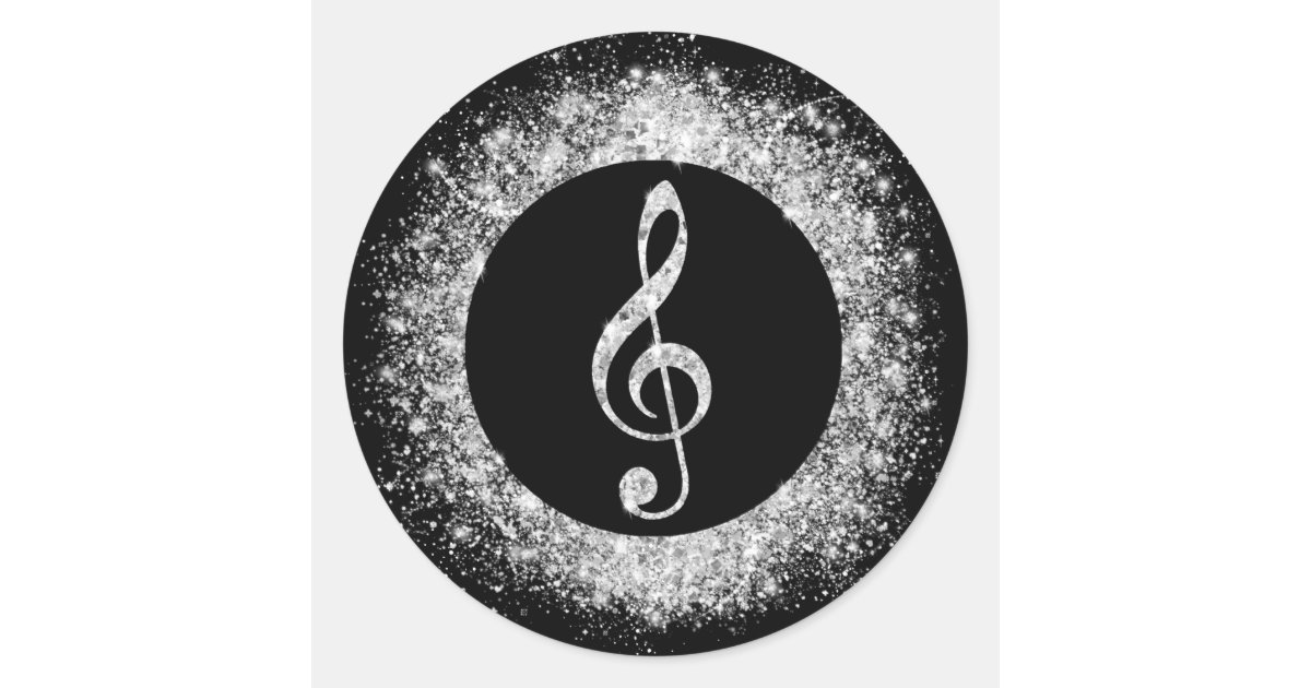 Cool Trendy Music Treble Clef Glitter Sparkles Classic Round Sticker ...