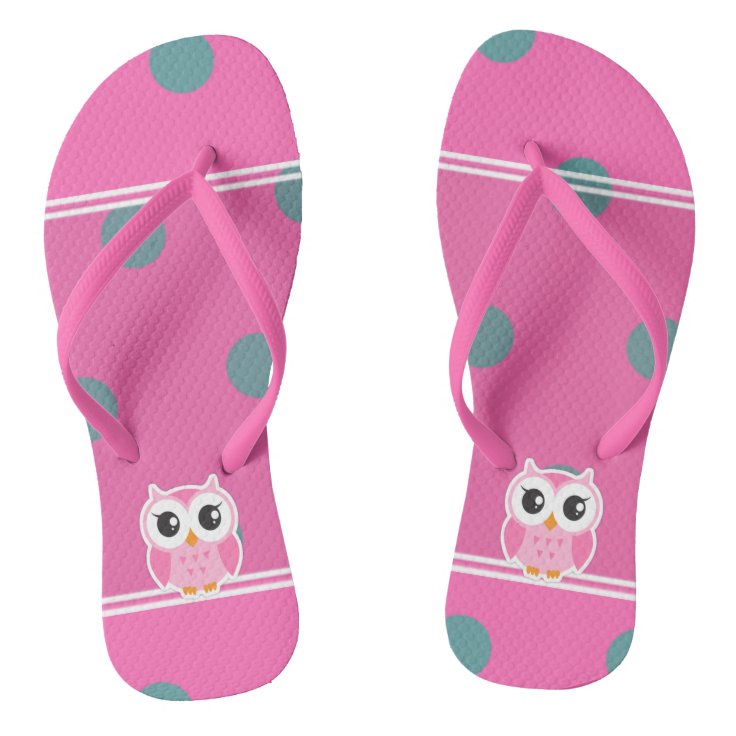 Cool Trendy Polka Dots With Cute Owl Flip Flops | Zazzle