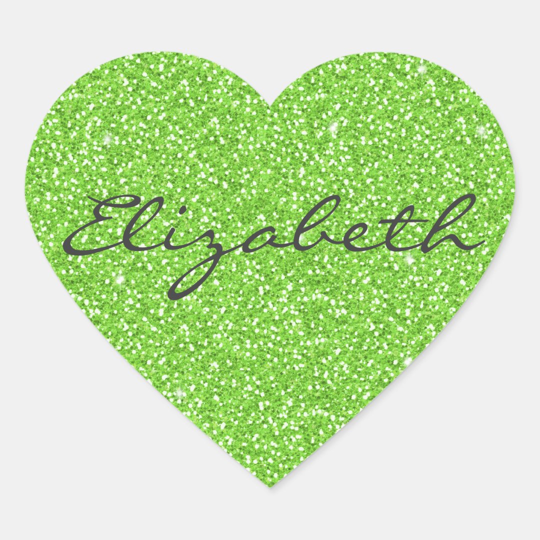 Cool trendy vibrant neon green faux glitter heart sticker | Zazzle