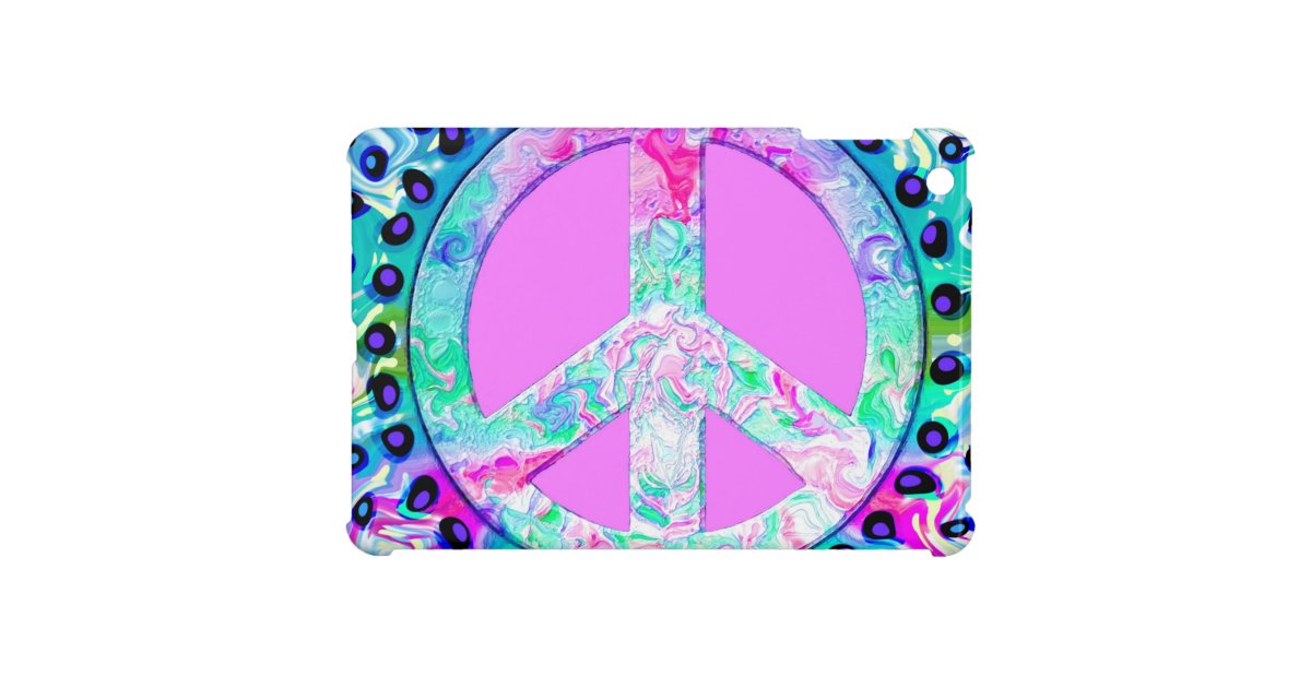 Cool Trippy Peace Sign, Hot Pink & Aqua iPad Mini Case | Zazzle