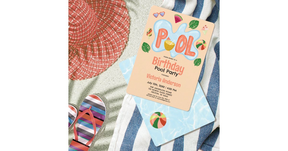 Cool Tropical Summer Pool Party Birthday Invitatio Invitation | Zazzle