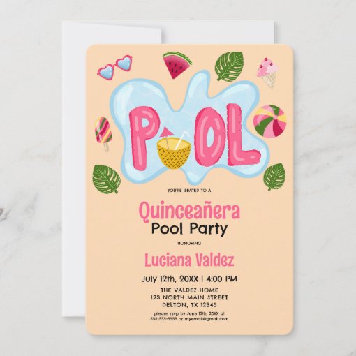 Cool Tropical Summer Pool Party Quinceañera Invitation | Zazzle