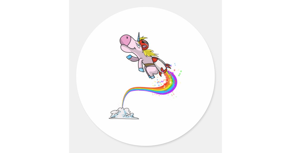Cool Unicorn Jetpack Rainbow Funny Horned Horse Classic Round Sticker ...