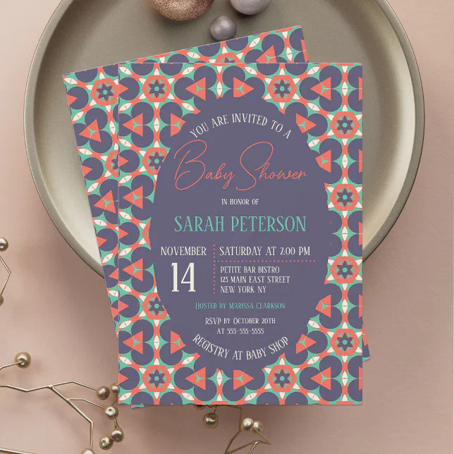 Cool Vibrant Mosaic Geometric Pattern Baby Shower Invitation | Zazzle