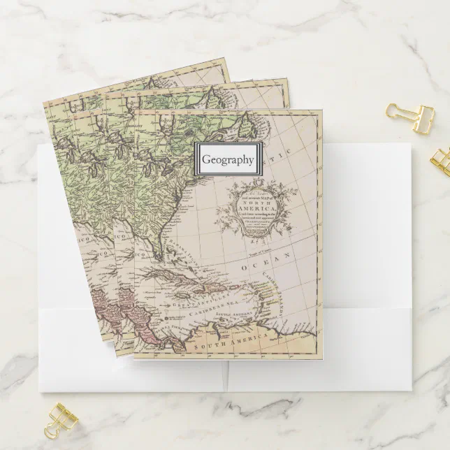 Cool Vintage Geography New World Map Subject Pocket Folder | Zazzle