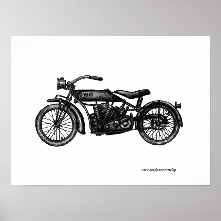 Cool vintage motorcycle ink drawing art poster | Zazzle