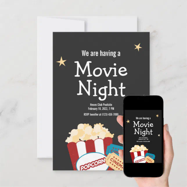Cool Vintage Movie night Popcorn invitation | Zazzle