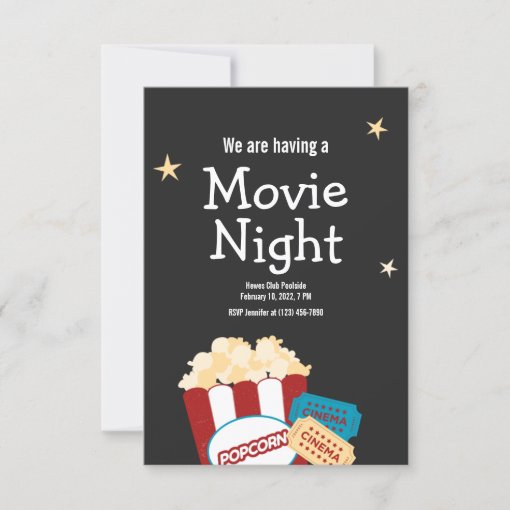 Cool Vintage Movie night Popcorn invitation | Zazzle