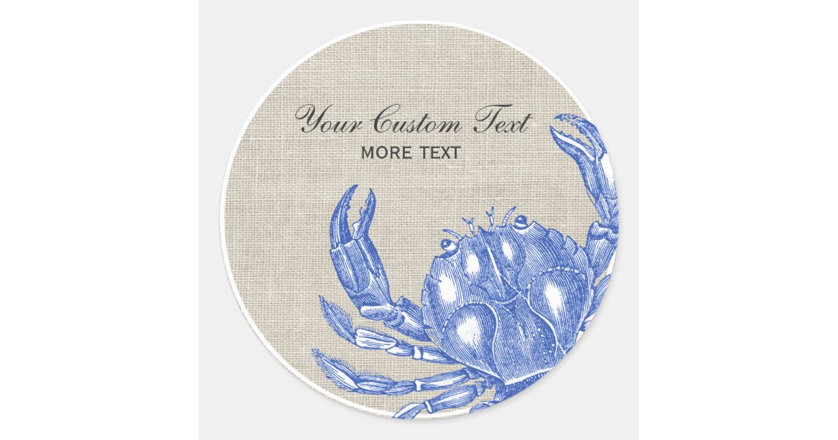 Cool Vintage Nautical Blue Crab Custom Beach Classic Round Sticker | Zazzle