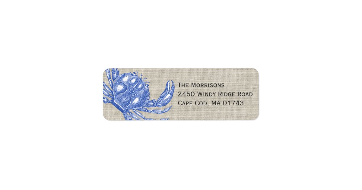 Cool Vintage Nautical Blue Crab Custom Beach Label | Zazzle