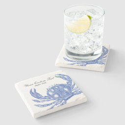 Cool Vintage Nautical Blue Crab Custom Beach Stone Coaster | Zazzle