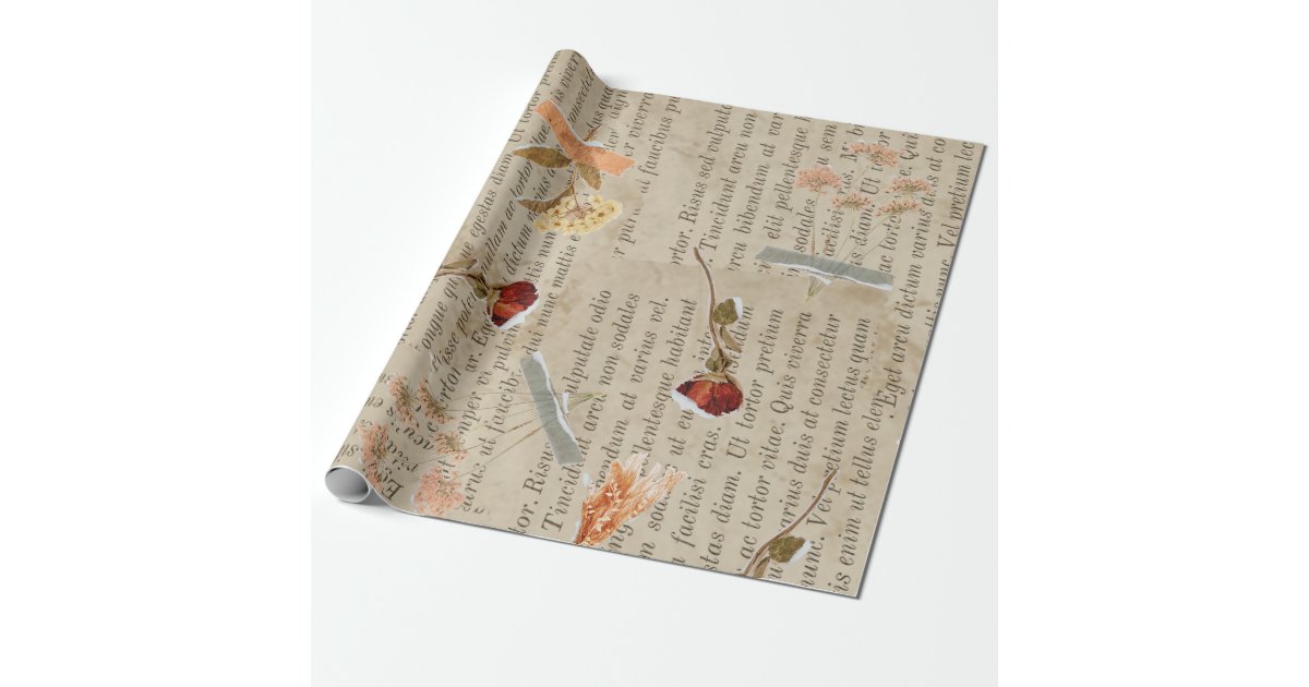 Cool vintage style floral and text Old Newspaper Wrapping Paper | Zazzle