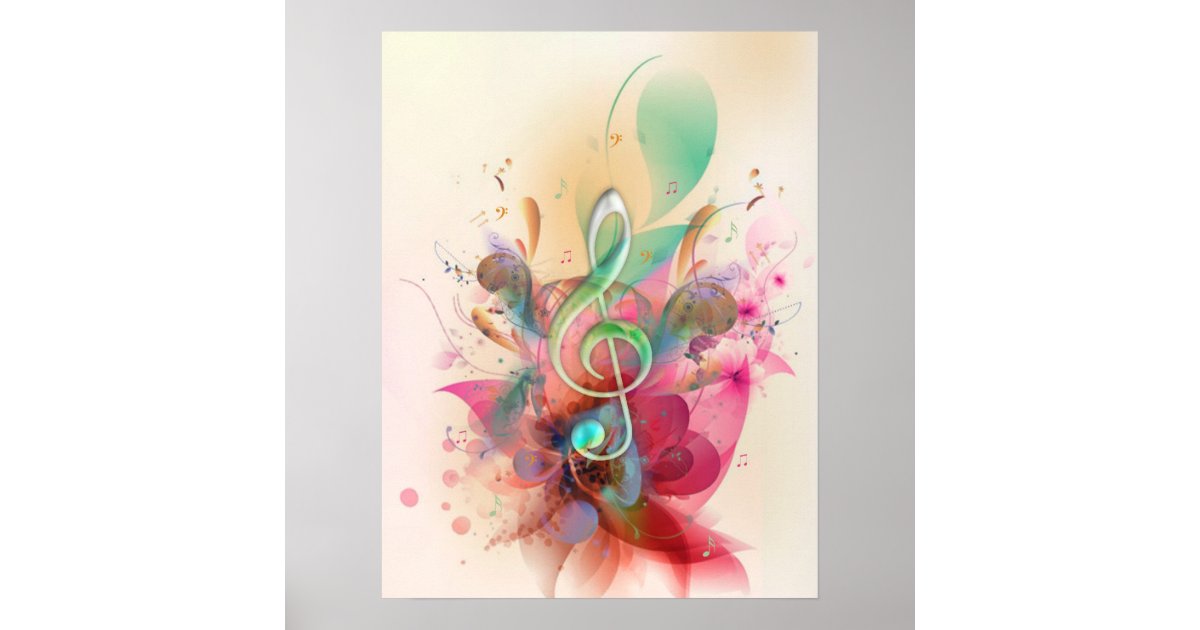 Cool watercolours treble clef music notes swirls poster | Zazzle
