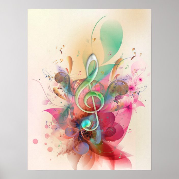 Cool watercolours treble clef music notes swirls poster | Zazzle.com