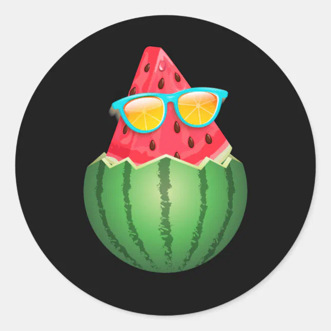Cool Watermelon with Sunglasses Summer Classic Round Sticker | Zazzle