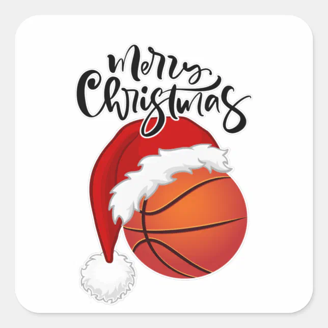 Cool Xmas Basketball fan design Merry Christmas Square Sticker | Zazzle