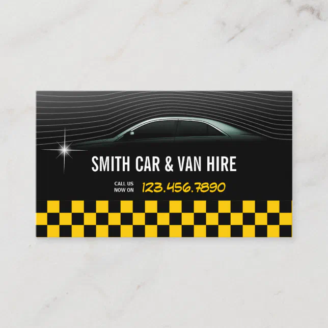 Cool Yellow Checkered Car & Van Hire Business Card | Zazzle