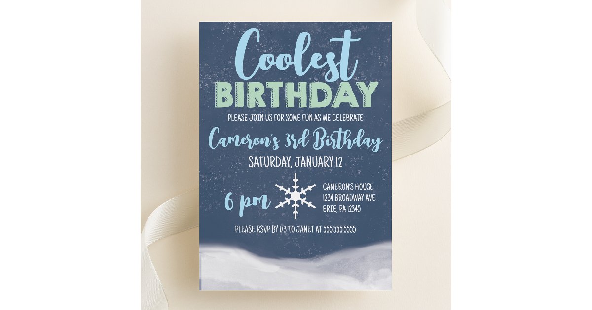 Coolest Birthday Snowflake Winter Birthday Party Invitation | Zazzle